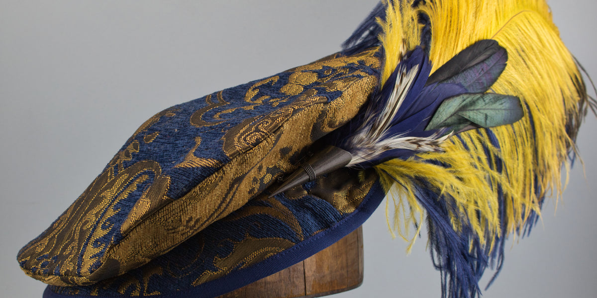 Flat Cap - Blue Gold Brocade – Tall Toad