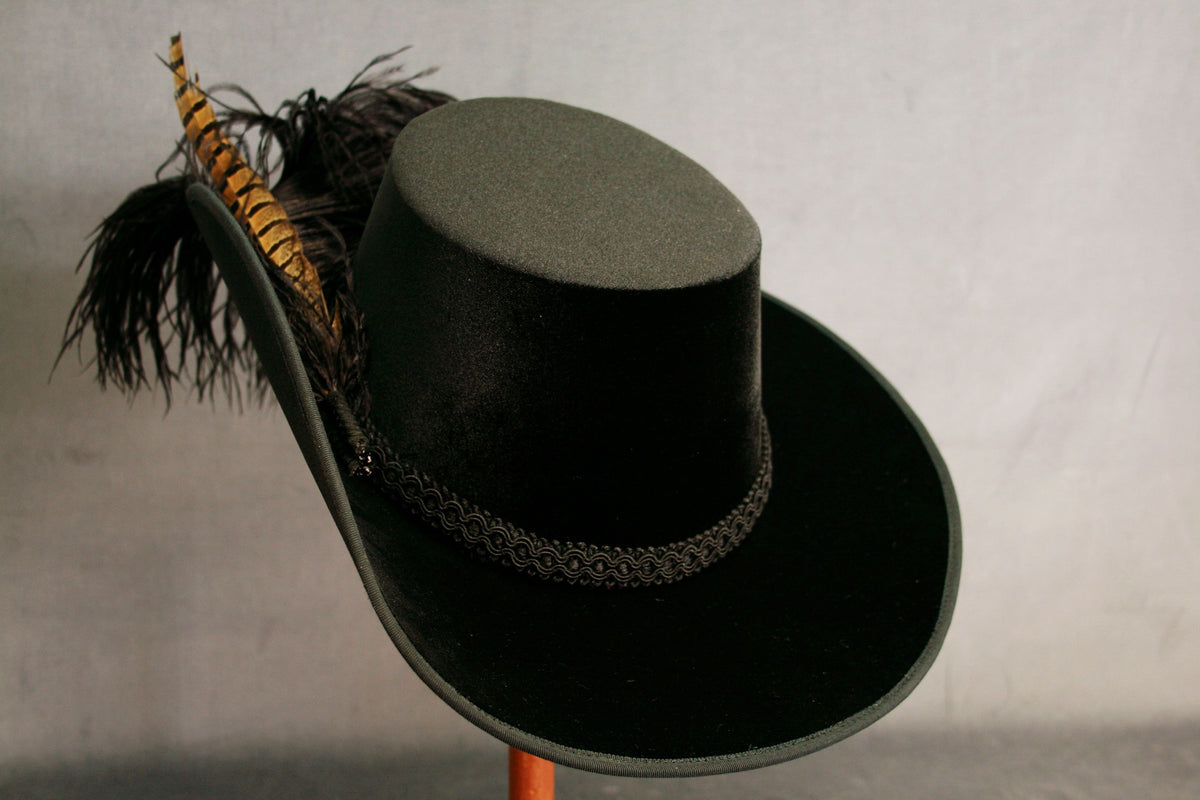 Smooth Velvet Cavalier - Black / Black Feathers with Pheasant – Tall Toad